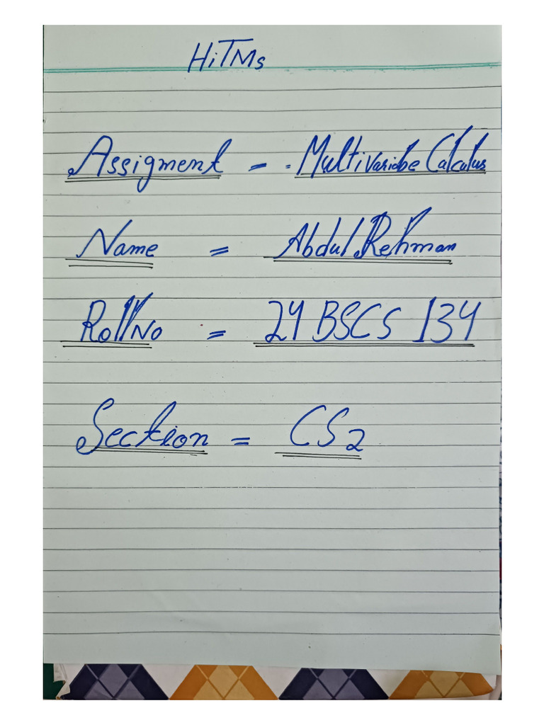 Assignment Multi Variable Calculus | PDF