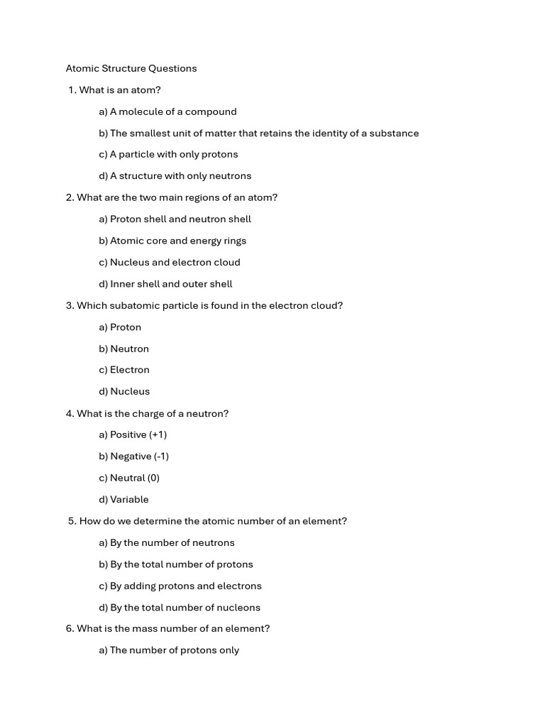 Atomic Structure and Isotope Quiz | PDF | Atoms | Proton