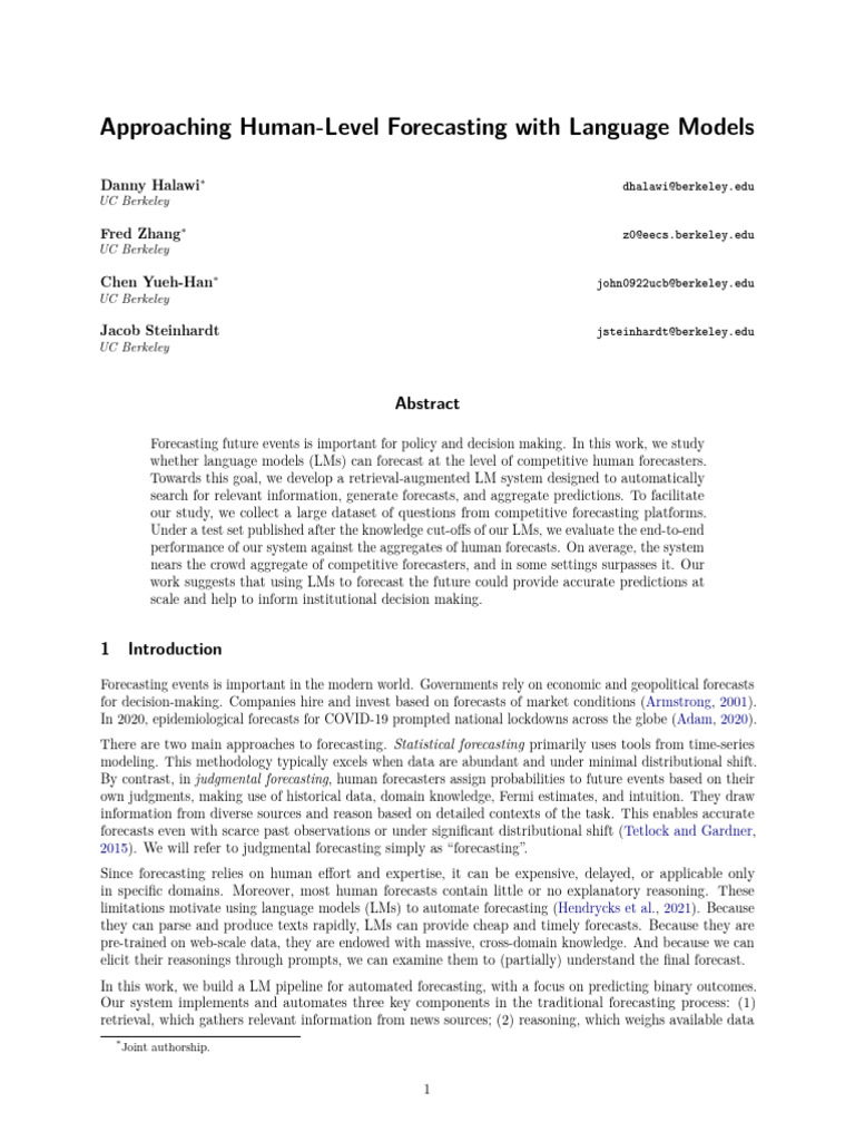 Approaching Human-Level Forecasting With Language Models | PDF ...