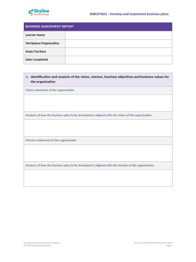 Business Assessment Report Template | PDF | Marketing | License