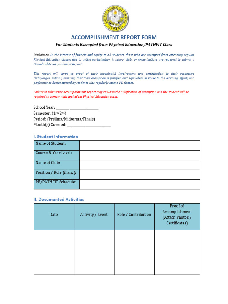 Accomplishment Report Form | PDF
