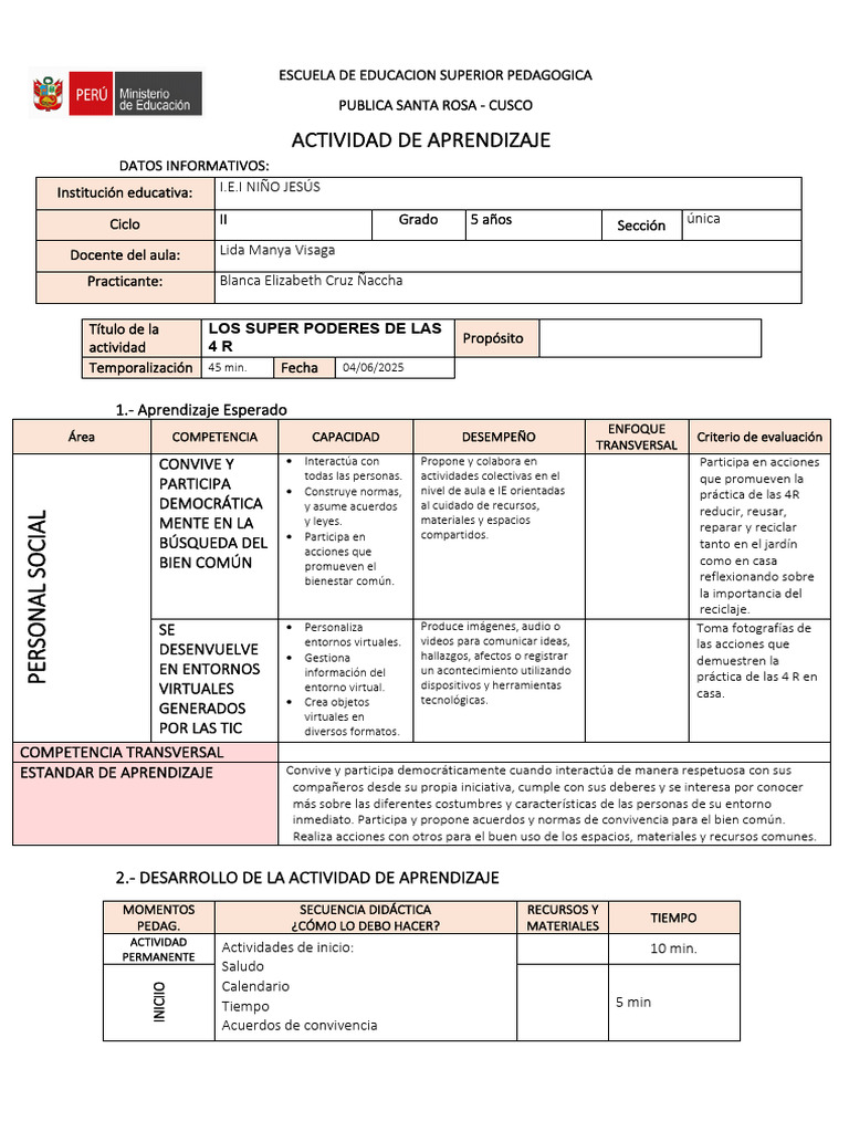 Sesion de Las 4 R | PDF | Aprendizaje | Salón de clases