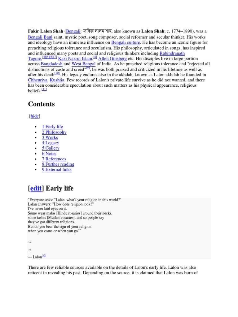 Fakir Lalon Shah | PDF | Religion And Belief | Jainism