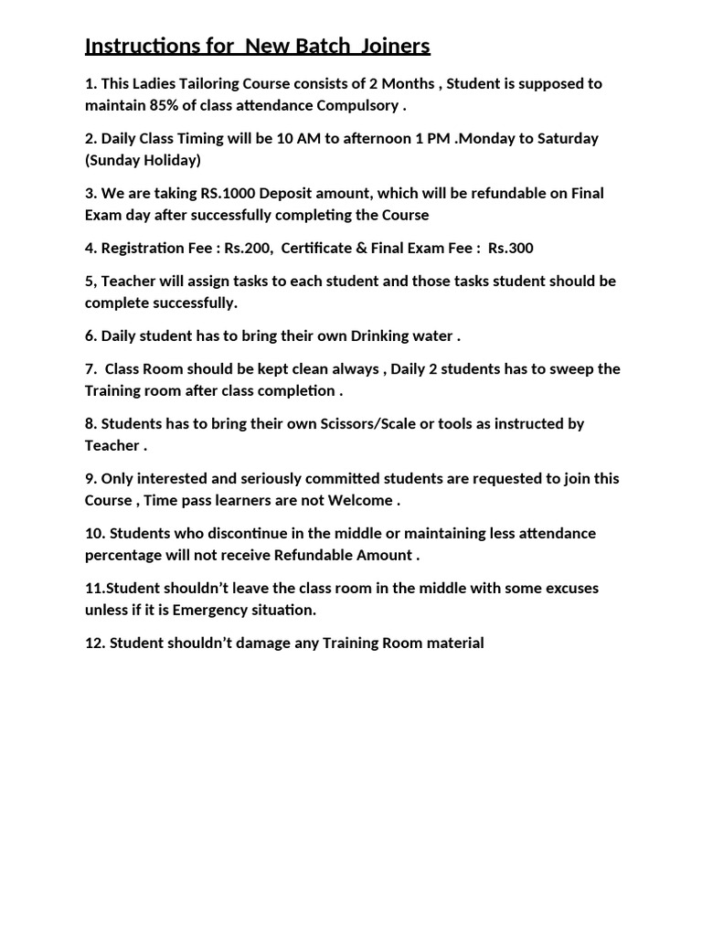 Instructions For New Batch | PDF