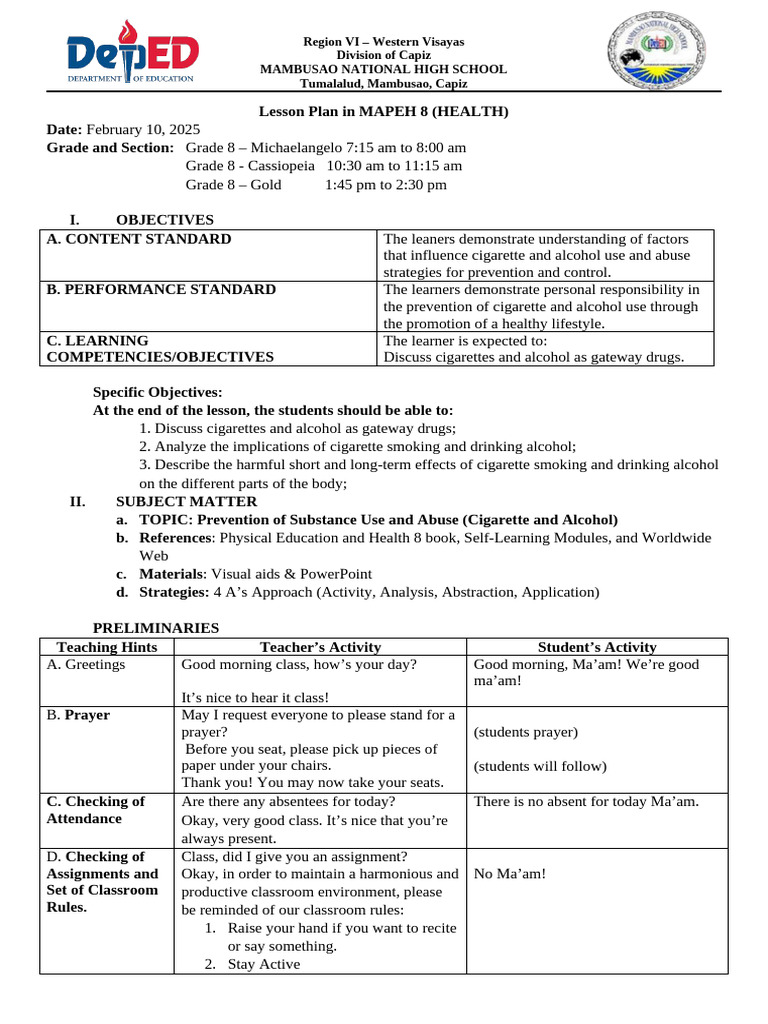 Lesson Plan in Health - Final Demo | PDF | Smoking | Tobacco Smoking
