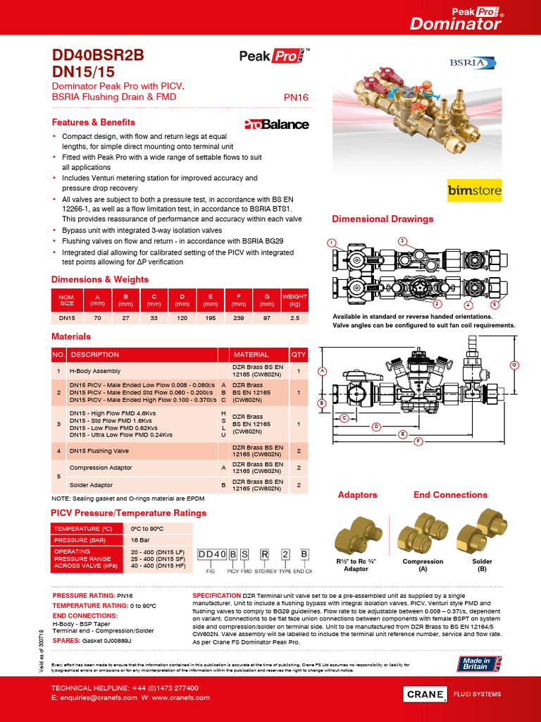 Dominator PeakPro BSRIA DN15 +DS Crane+FS 090818 | PDF | Valve | Gas Technologies