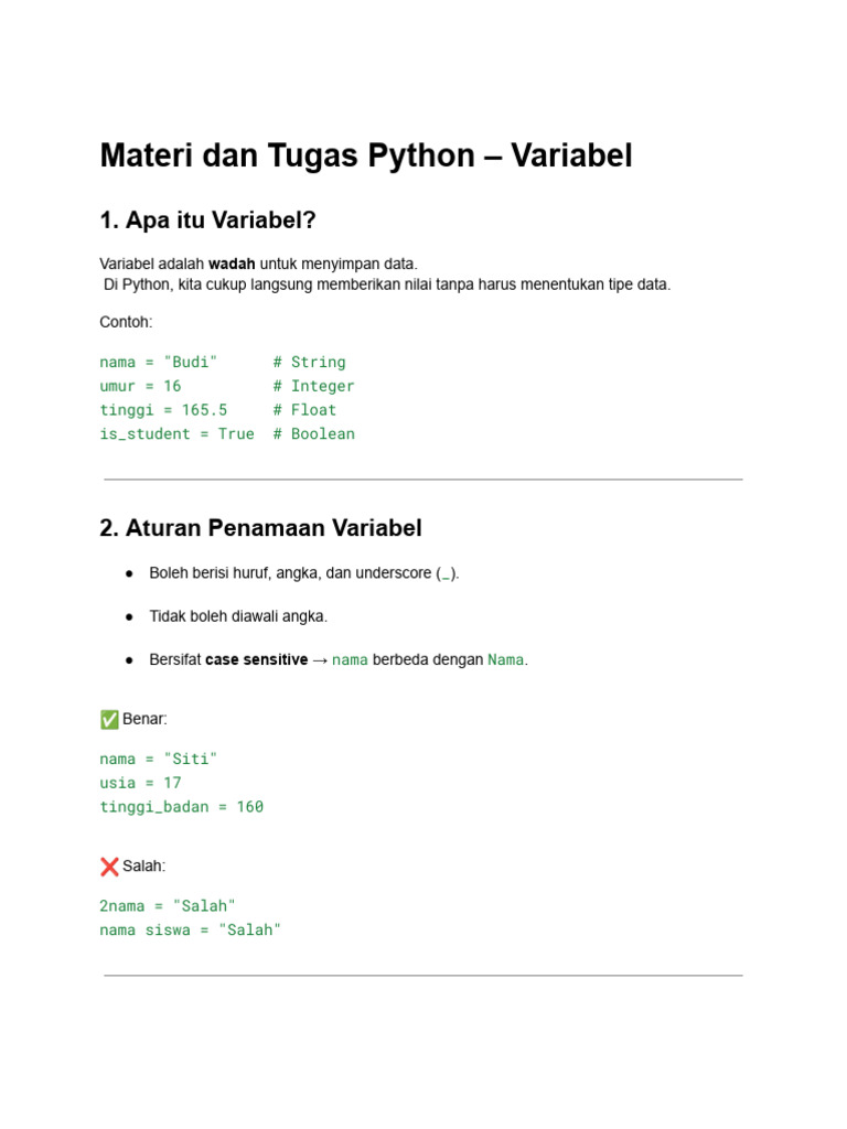 Fungsi dan Aturan Variabel Python | PDF
