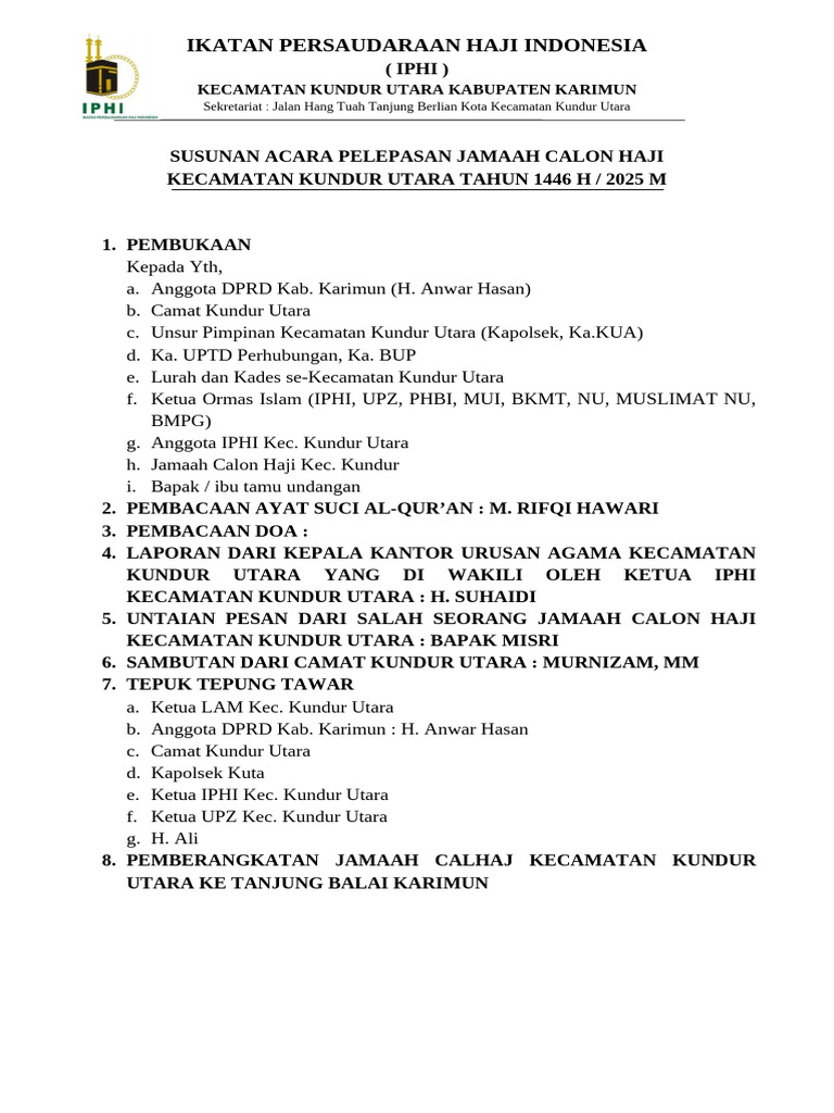 Susunan Acara Pelepasan Calhaj 2025 | PDF