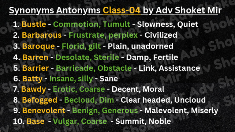 Class-04 Synonym and Antonyms | PDF | Chess Openings | Chess Theory