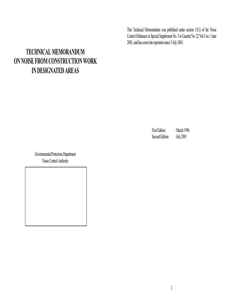 Tech Memorandum On Noise From Construction Work in Designated Areas | PDF