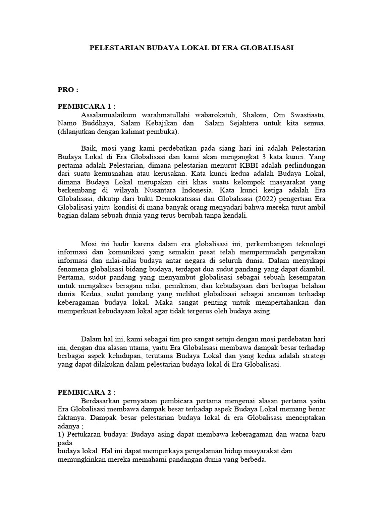 Pelestarian Budaya Lokal Di Era Globalisasi Pro | PDF