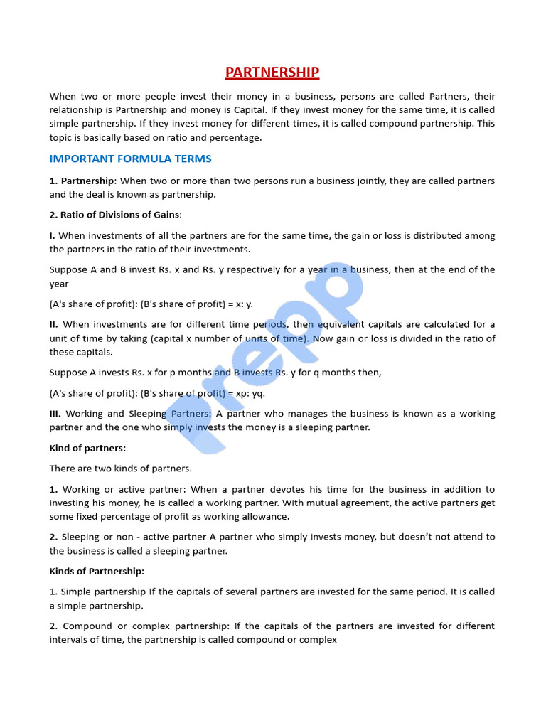 Partnership: Important Formula Terms | PDF | Partnership