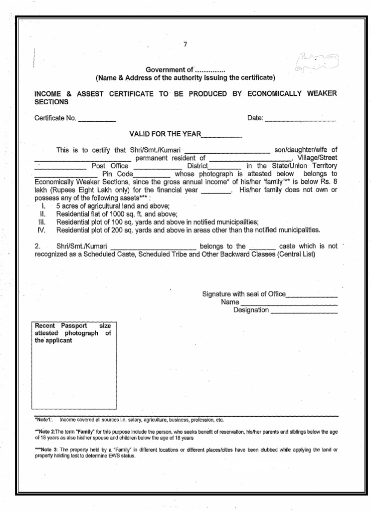12.proforma For EWS Certificate | PDF