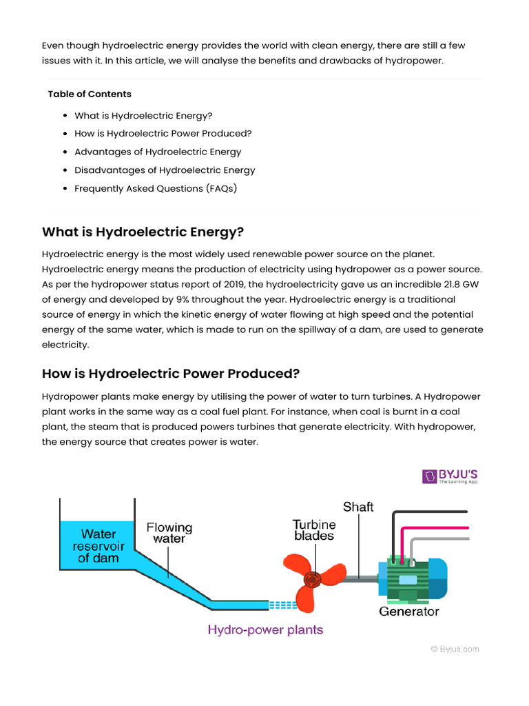 Physics Hydroelectric Energy Advantages and Disadvantages | PDF ...