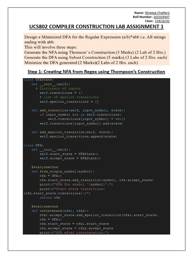 Ucs802 Compiler Construction Lab Assignment 1 | PDF | Computer Programming