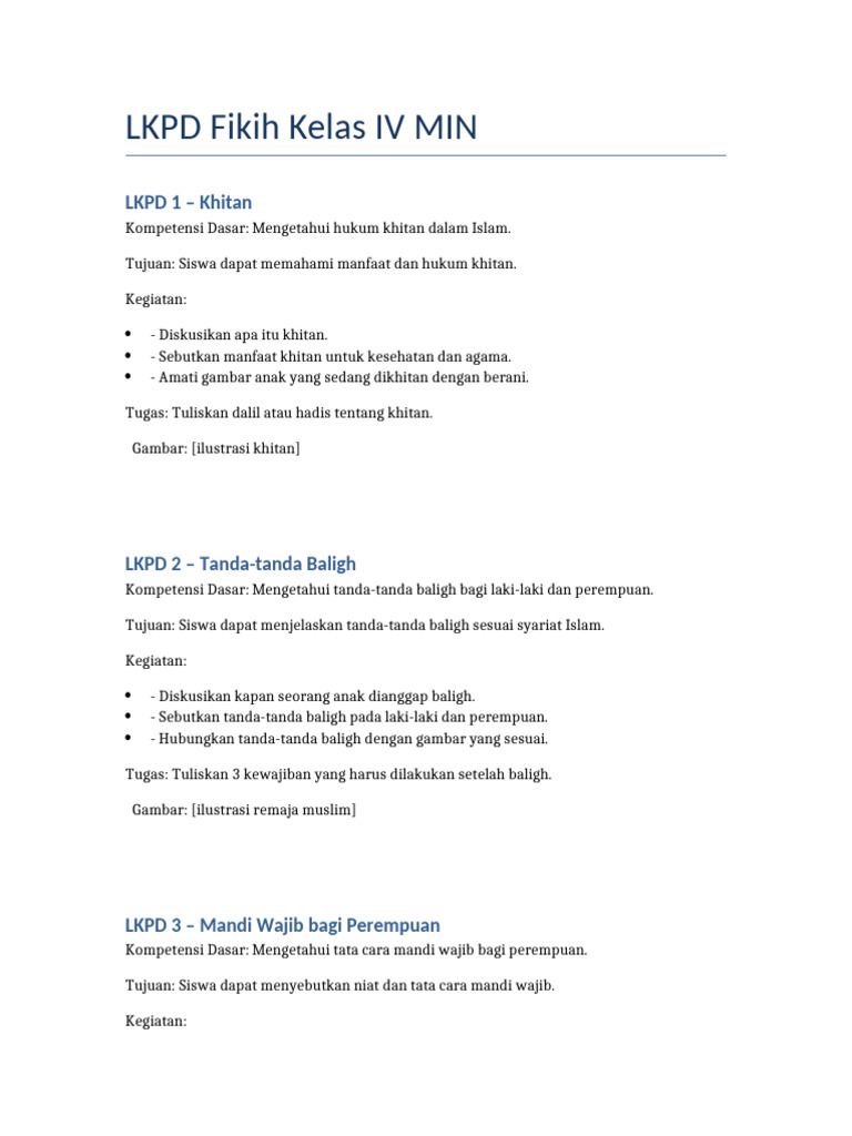 LKPD Fikih Kelas IV: Khitan dan Baligh | PDF