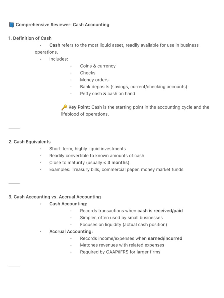 Comprehensive Reviewer- Cash Accounting | PDF