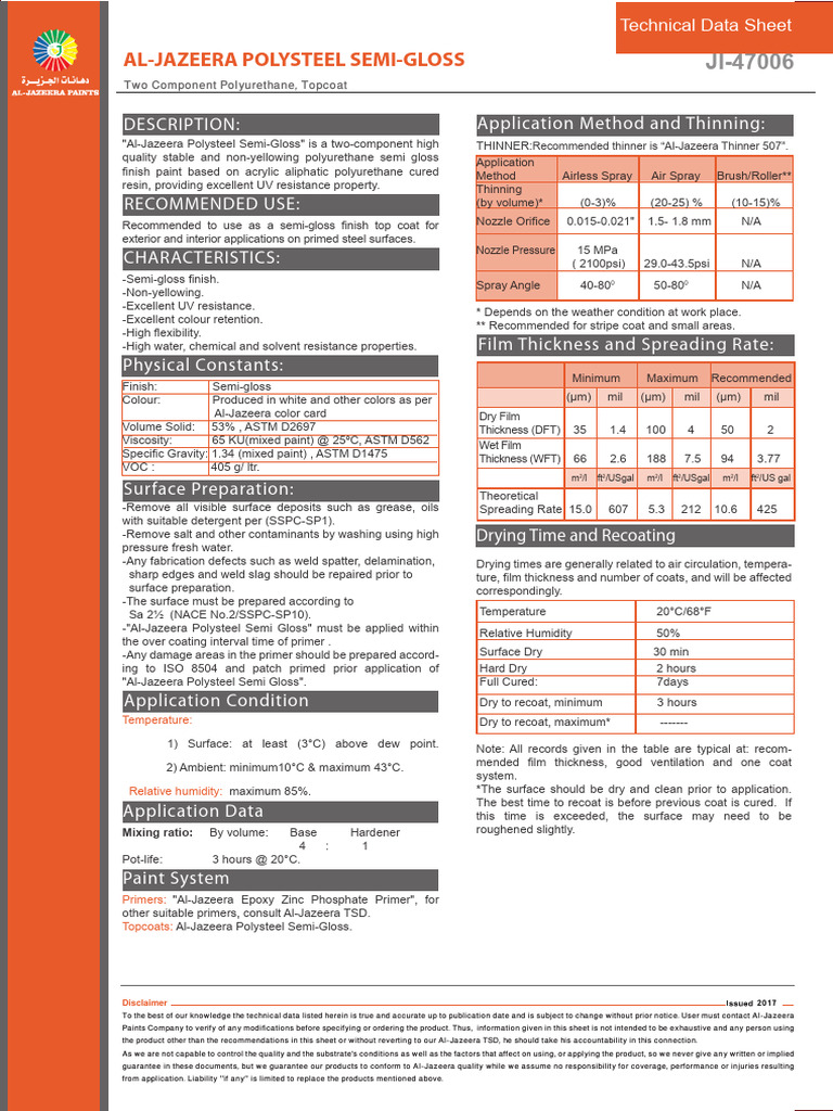 Al-Jazeera Polysteel Semi-Gloss Guide | PDF | Paint | Industrial Processes