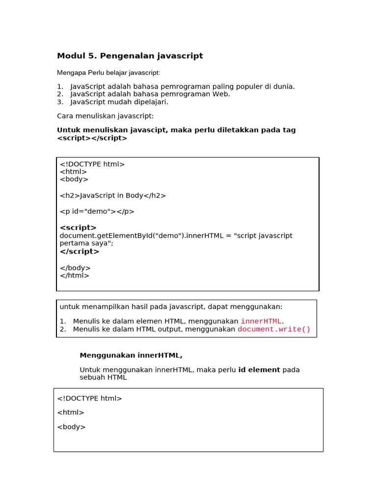 Modul 5. Pengenalan Javascript | PDF
