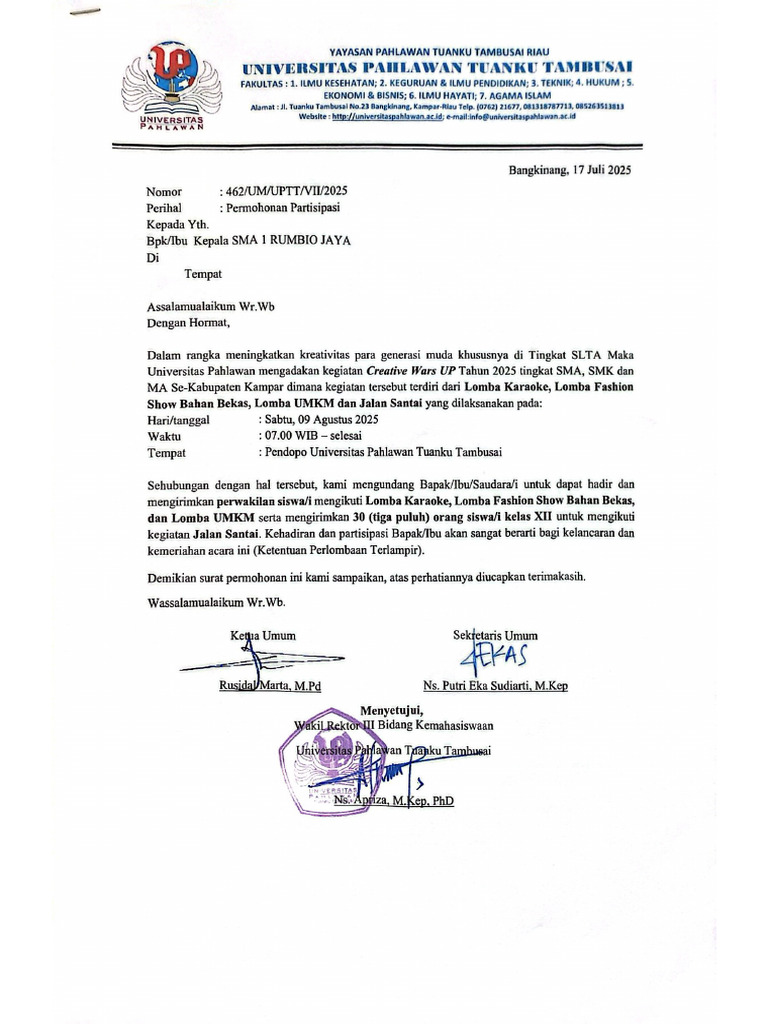 Surat Undangan Univ Pahlawan | PDF