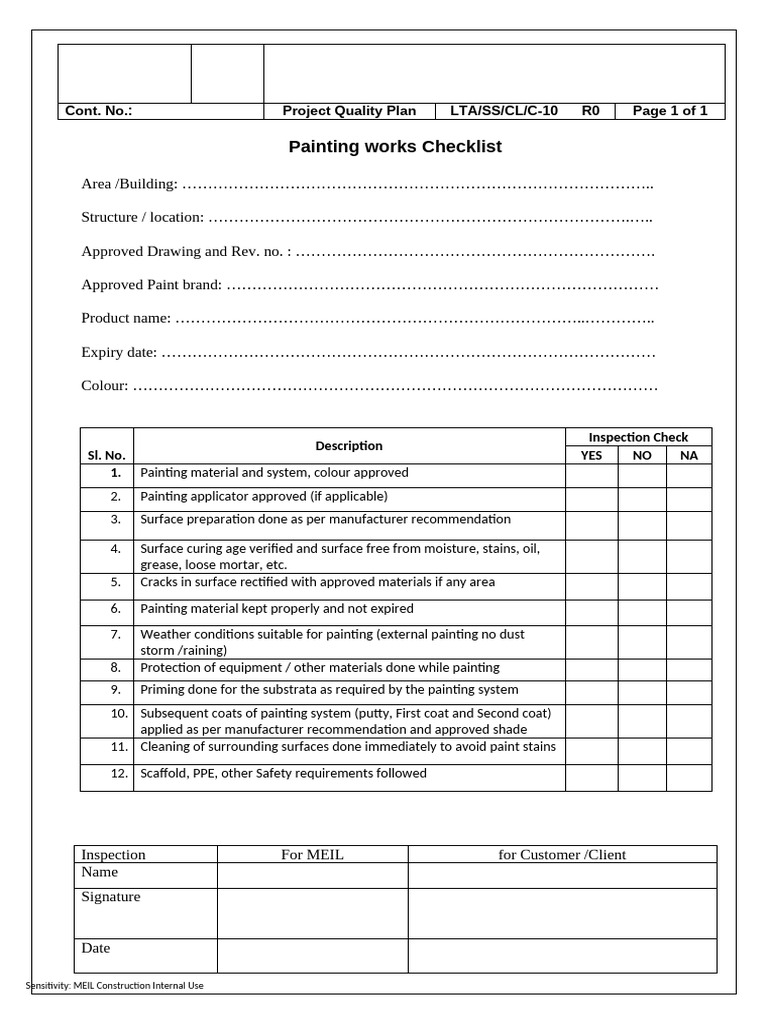 Painting Works Quality Checklist | PDF