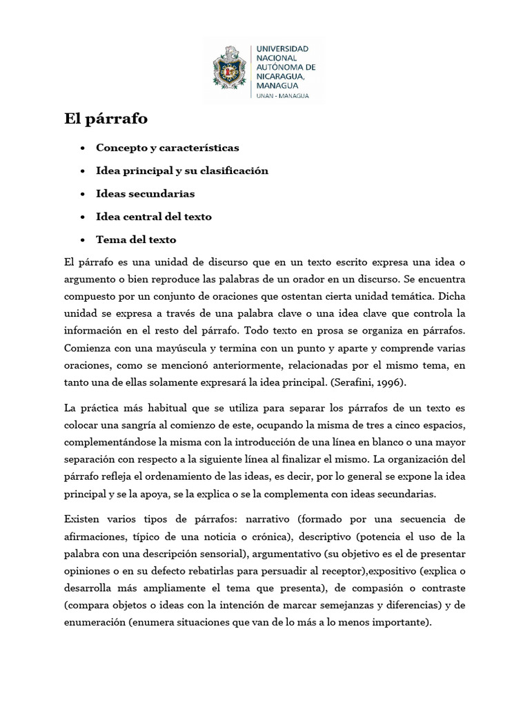 Estructura y características del párrafo | PDF | Oración (Lingüística ...