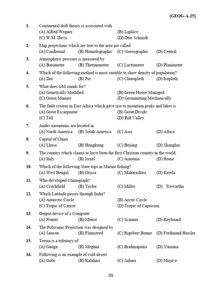 Geography Quiz Questions and Answers | PDF | Earth Sciences | Physical ...