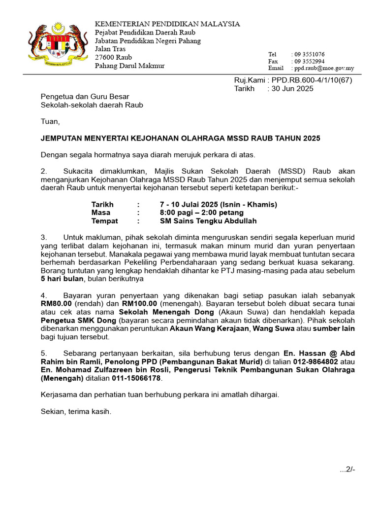 Jemputan Olahraga MSSD 2025 | PDF