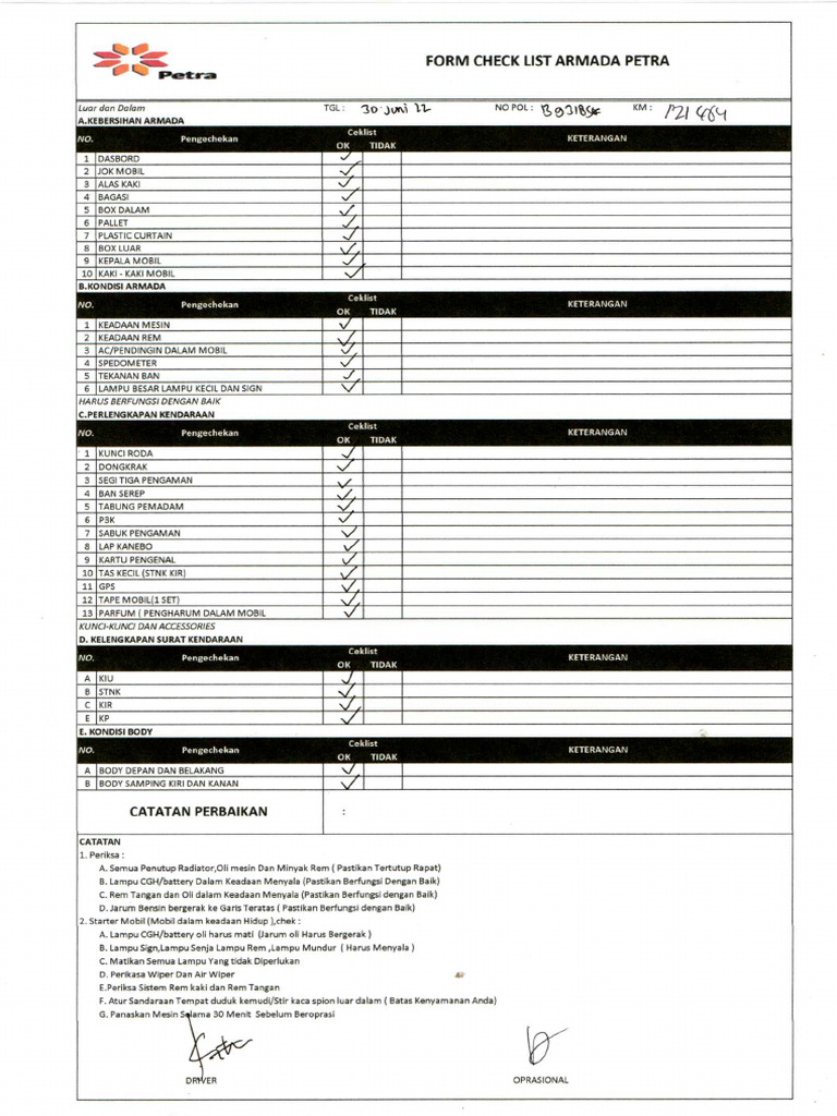Form Ceklist - B 9318 SCF (30 - 06 - 2022) | PDF