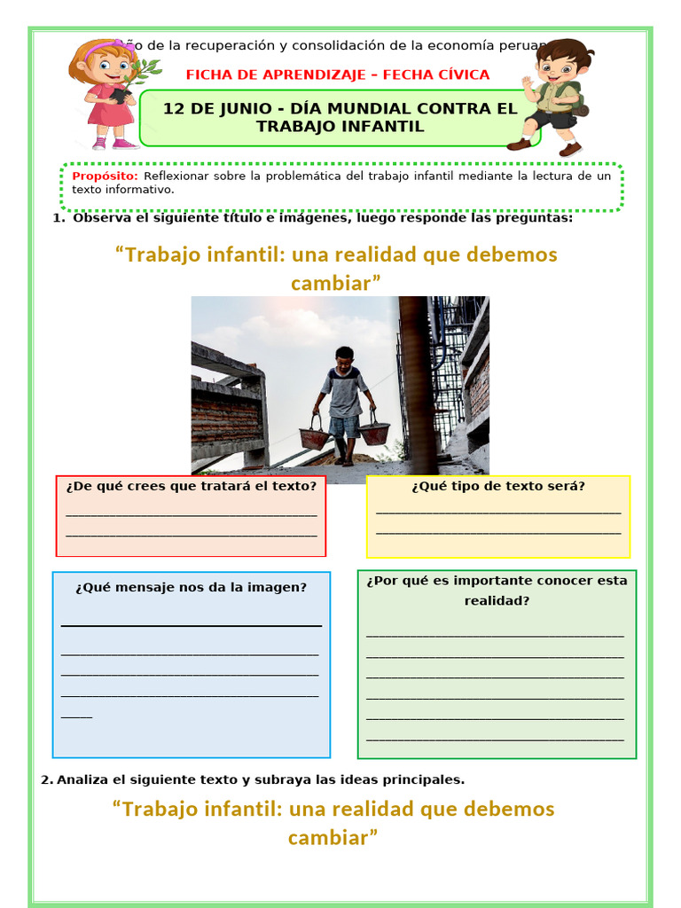 Ficha-Juev-Fecha Civica-Día Mundial Contra El Trabajo Infantil | PDF ...