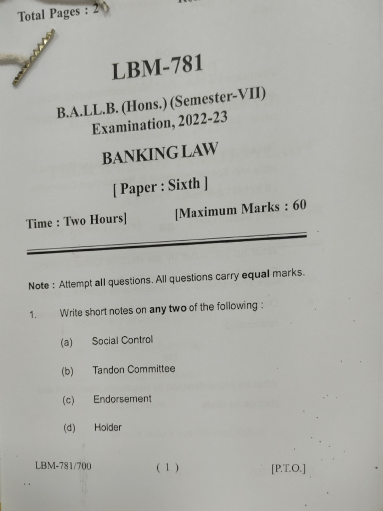 BALLB 7th Sem Previous Year Question Paper | PDF
