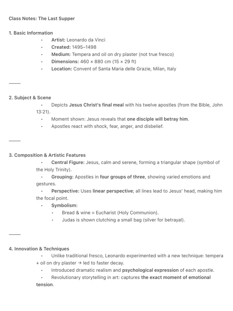 The Last Supper: Analysis and Insights | PDF | Last Supper | Leonardo ...
