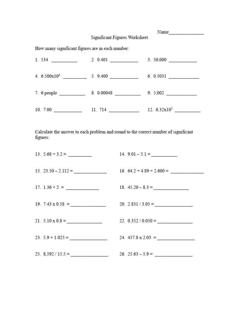 Significant Figures Practice Worksheet | PDF