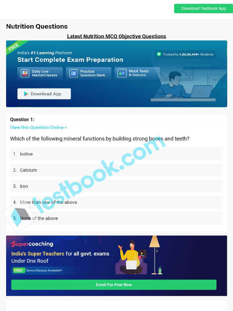 MCQ of Nutrition | PDF
