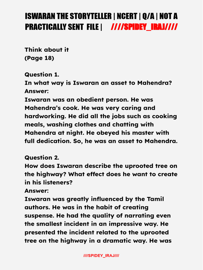 Iswaran The Story Teller Question Ans | PDF | Storytelling