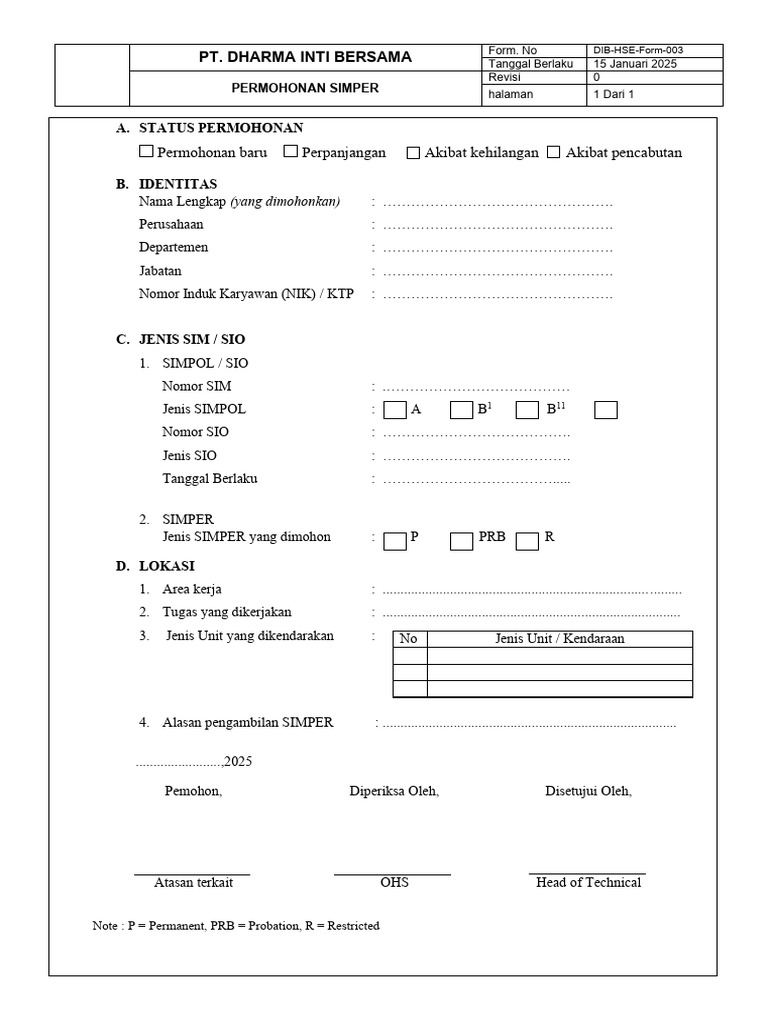 Contoh Form Permohonan SIMPER Rev | PDF