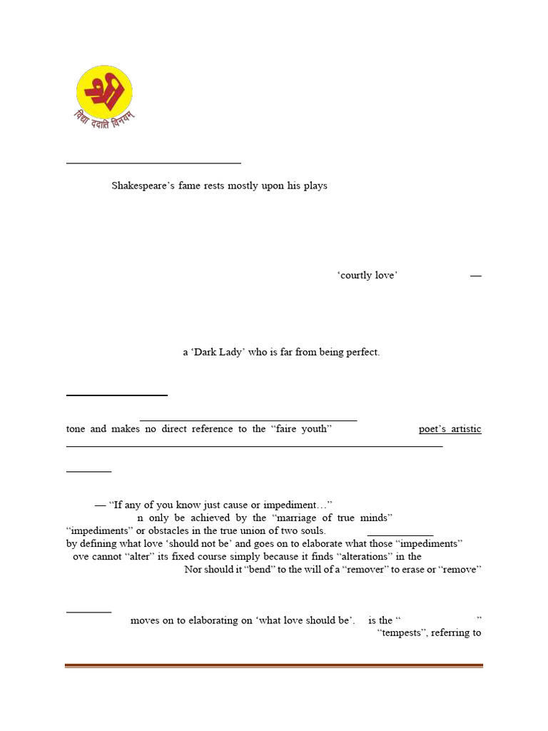 Analysis of Sonnet 116 by Shakespeare | PDF | Shakespeare's Sonnets ...