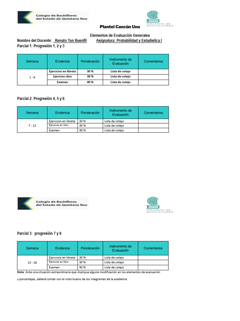 Criterios de Eva. de Proba. 1.Docx | PDF