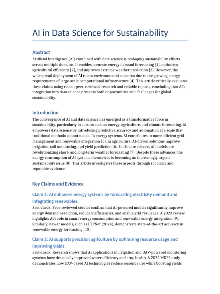 AI in Data Science Sustainability | PDF | Artificial Intelligence | Intelligence (AI) & Semantics