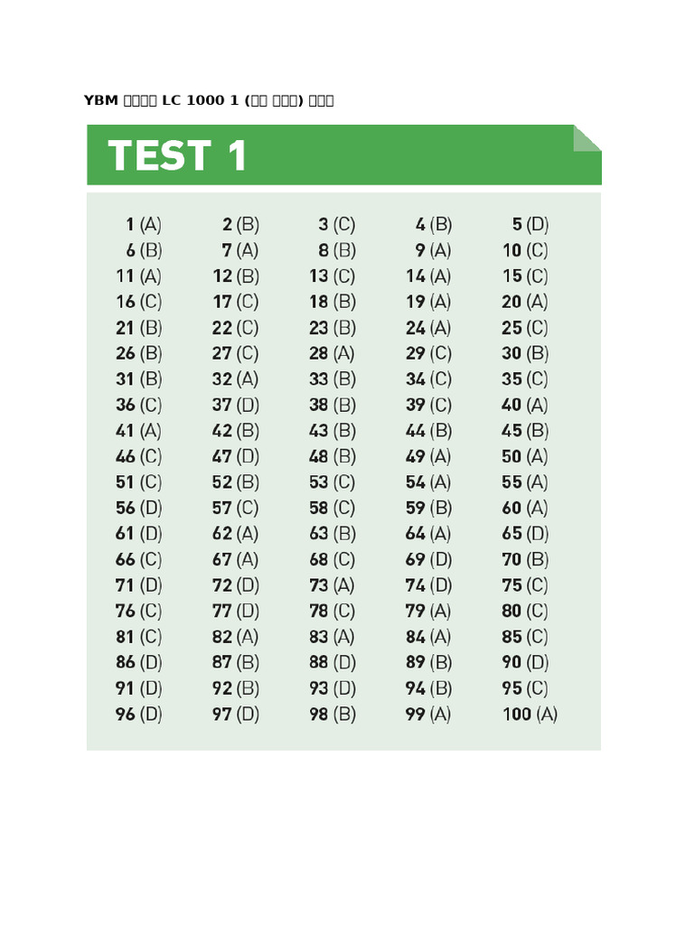 Ybm Toeic LC 1000 1 Answers | PDF