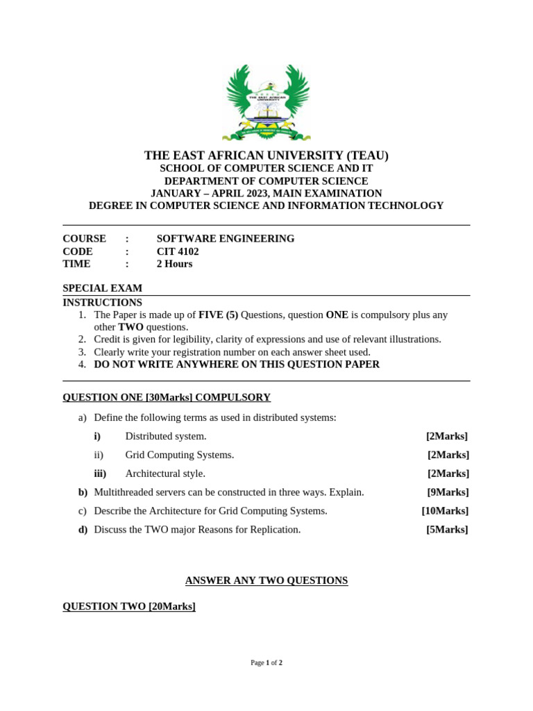 Cit 4102 Operating Systems Ii (Distributed Systems) - Special Exam | PDF | Distributed Computing ...