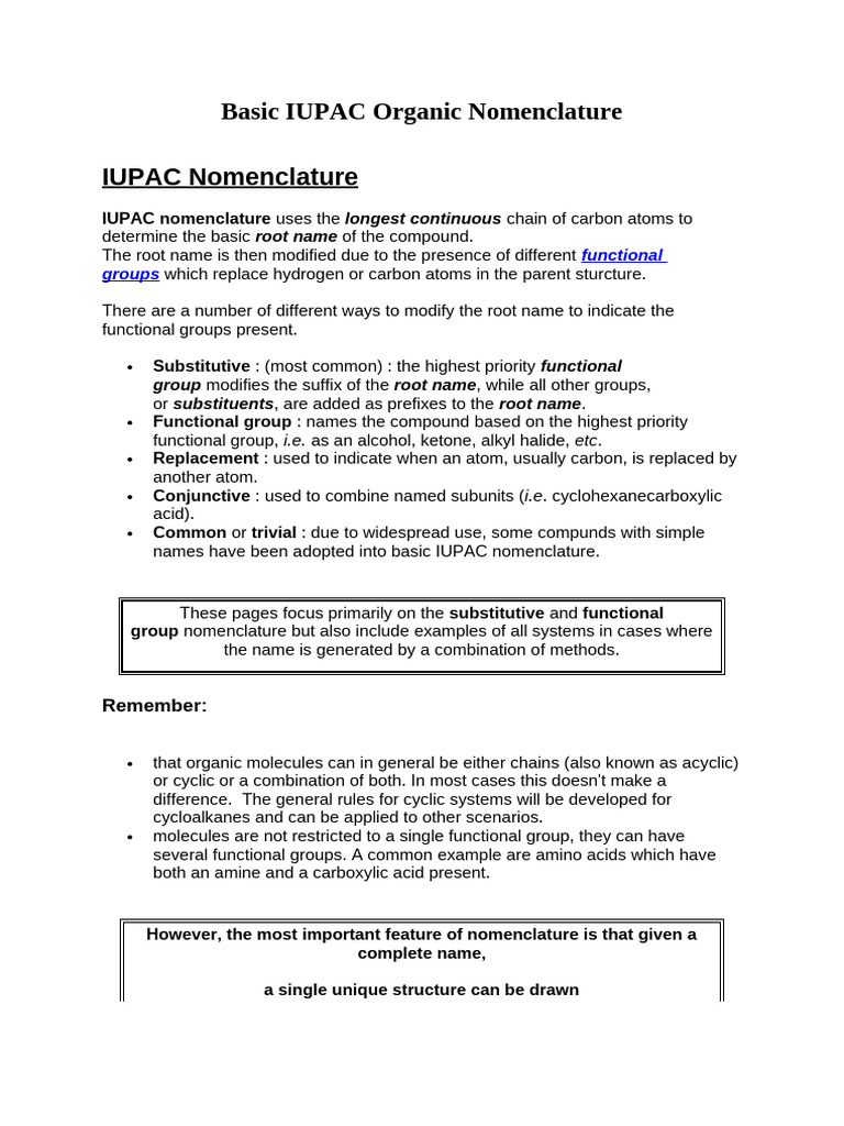 Basic IUPAC Organic Nomenclature | PDF | Functional Group | Amine