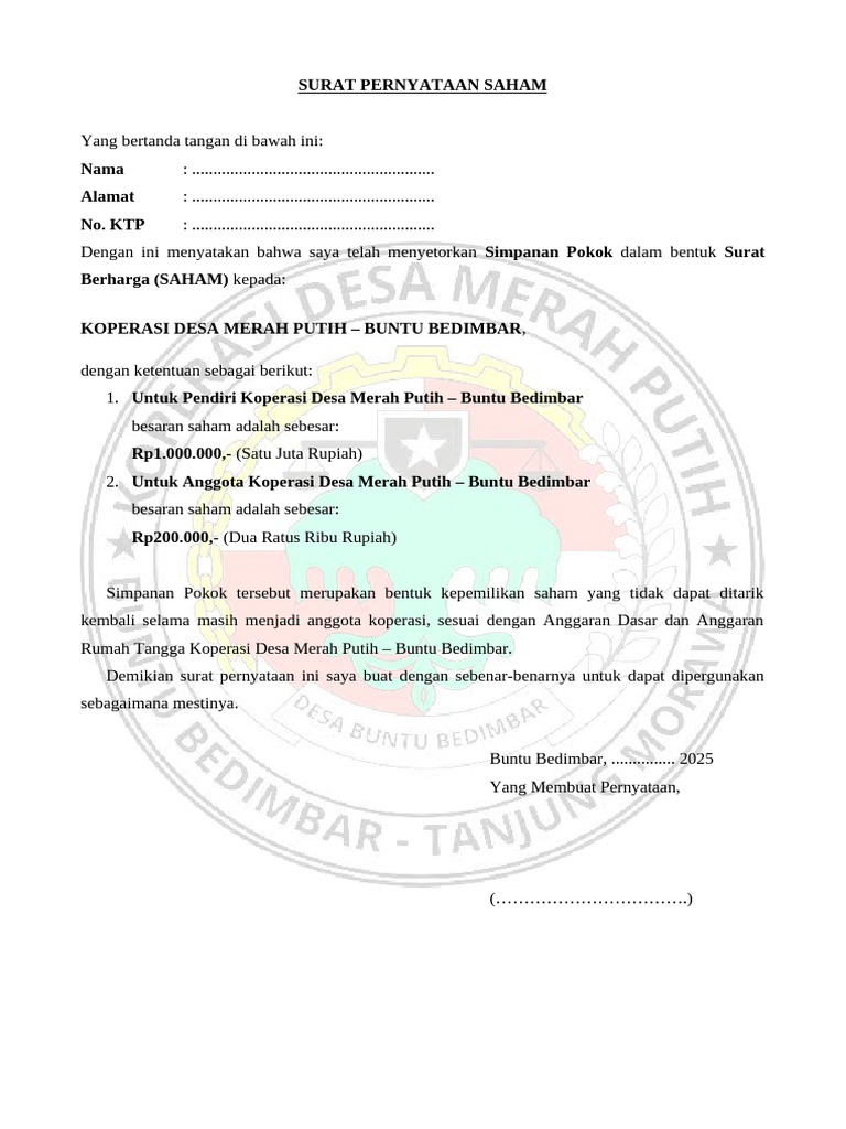 Surat Pernyataan Saham | PDF