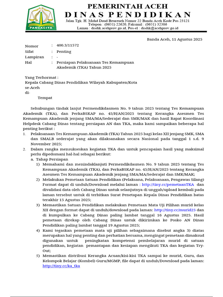 Persiapan TKA 2025 untuk SMA/SMK | PDF