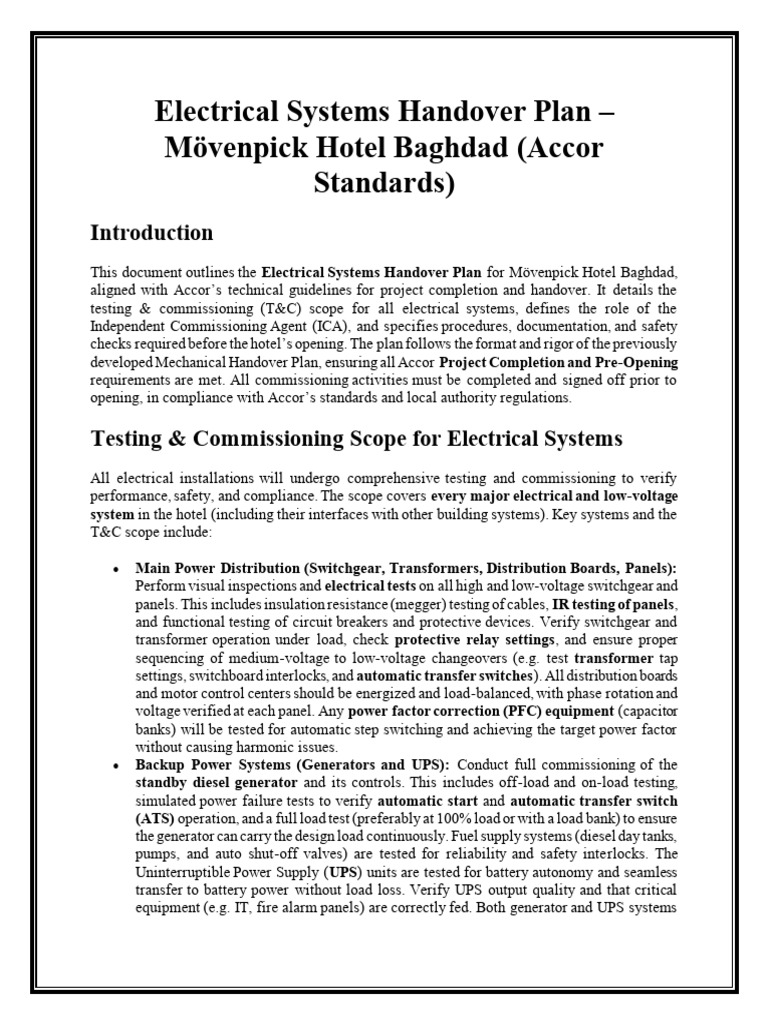 Electrical Systems Handover Plan | PDF | Elevator | Building Automation