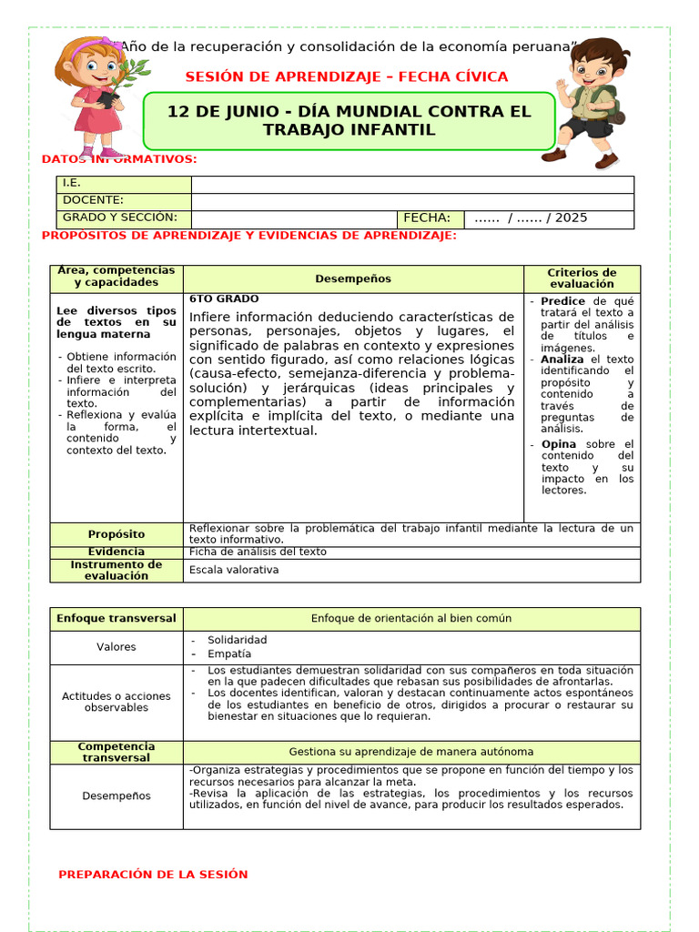 D4 Fecha Civica-Día Mundial Contra El Trabajo Infantil | PDF | Trabajo ...