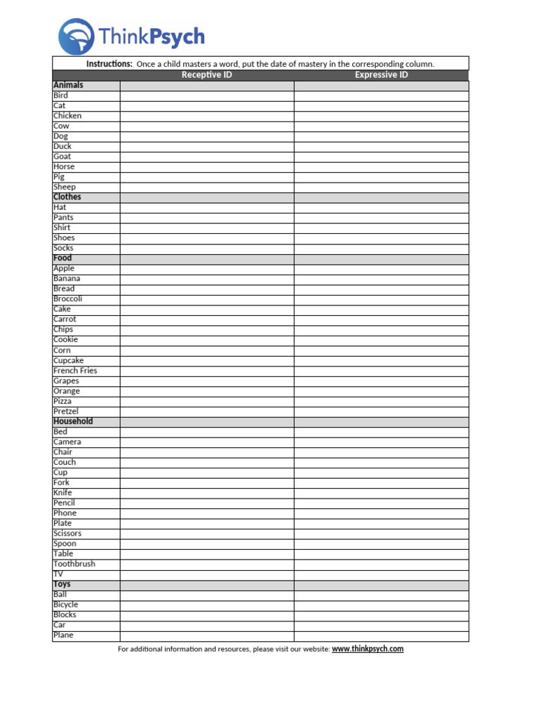 First Nouns ABA Language Tracker Updated 10.20 | PDF