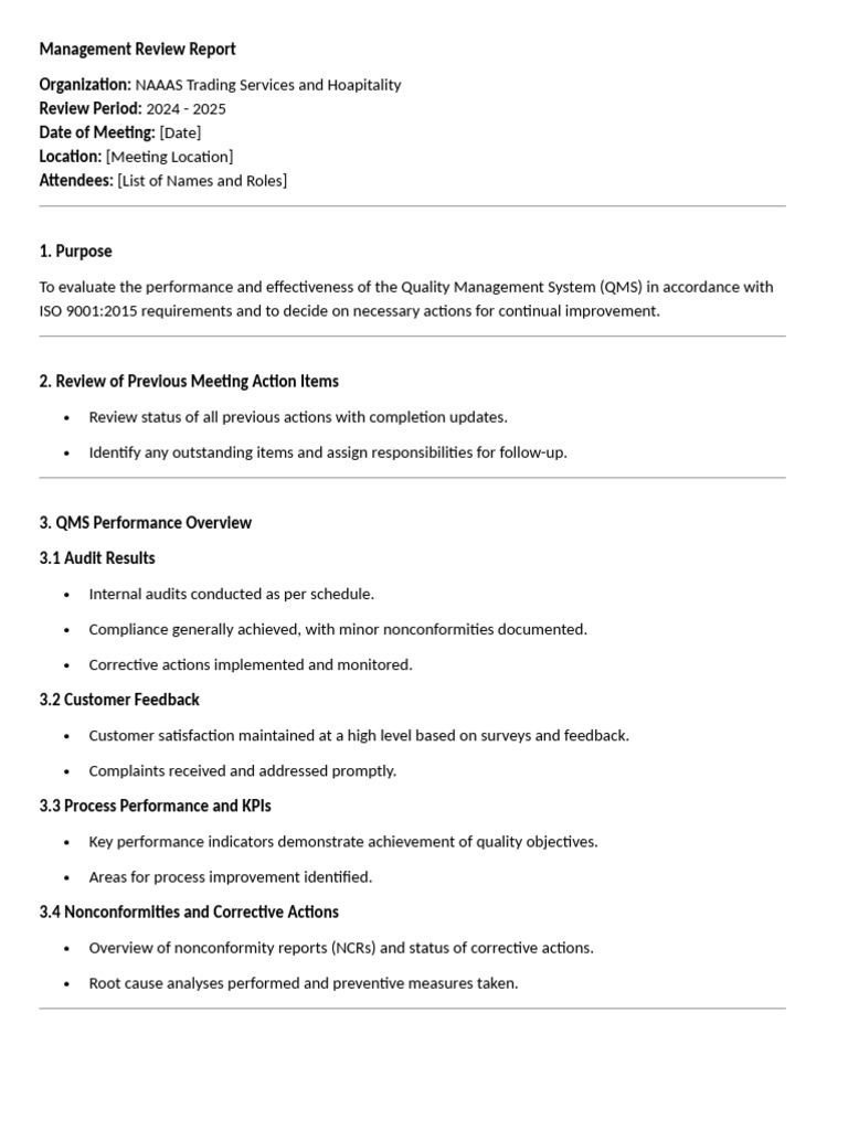2024-2025 QMS Management Review Report | PDF | Quality Management ...