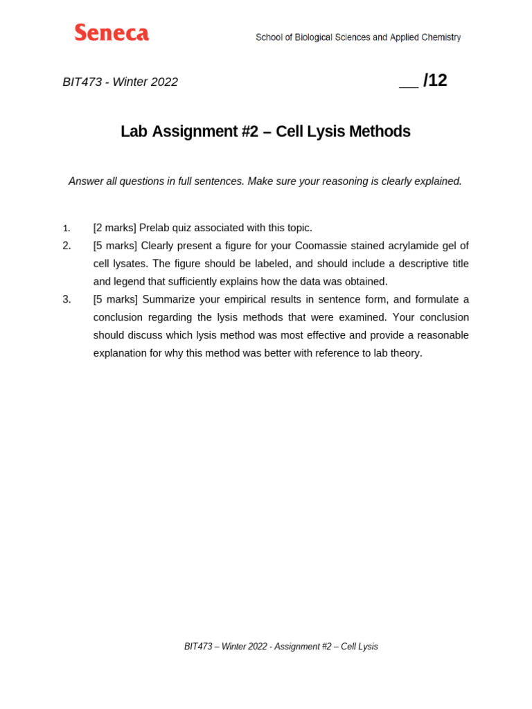 BIT473 Lab Assignment 2 - Cell Lysis | PDF