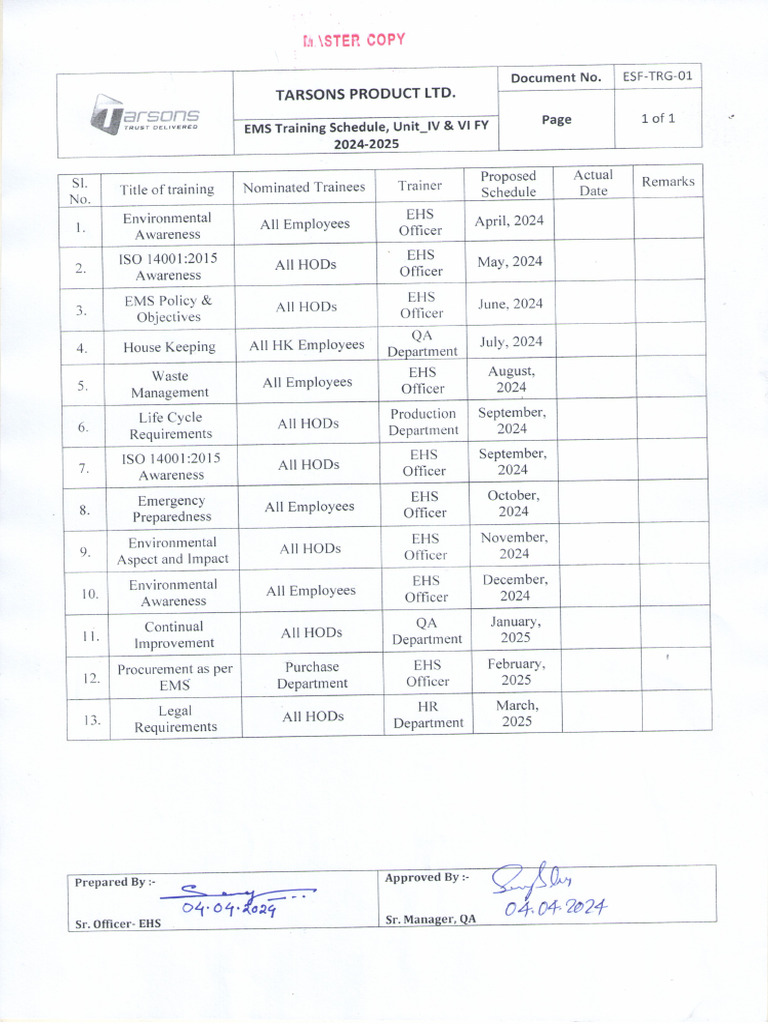 EMS Training Schedule FY 24-25 | PDF